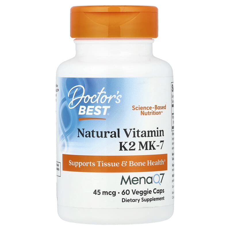 Doctor's Best, Natural Vitamin K2 MK-7 , 45 mcg, 60 Veggie Caps ...