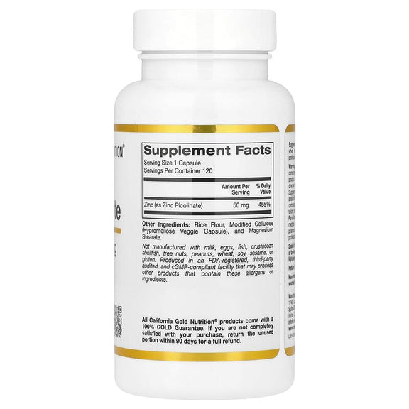 California Gold Nutrition, Zinc Picolinate, 50 mg, 120 Veggie Capsules ...