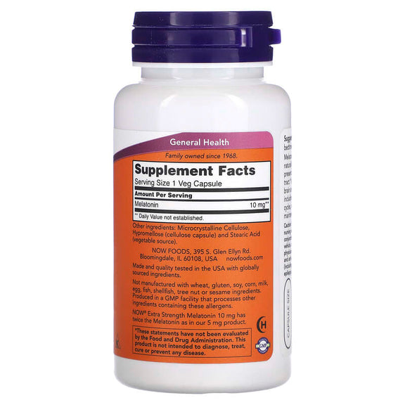 NOW Foods, Extra Strength Melatonin, 10 mg, 100 Veg Capsules – vitabal-lb