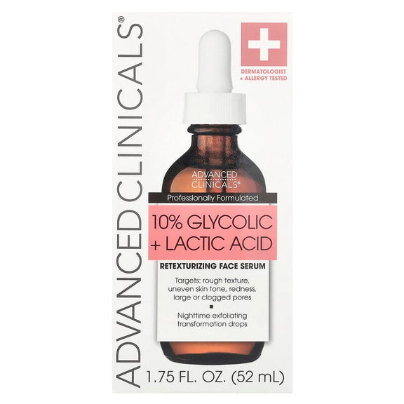 Advanced Clinicals, 10% Glycolic + Lactic Acid Serum, 1.75 fl oz (52 m ...