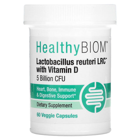 HealthyBiom, Lactobacillus Reuteri LRC with Vitamin D, 5 Billion CFUs ...